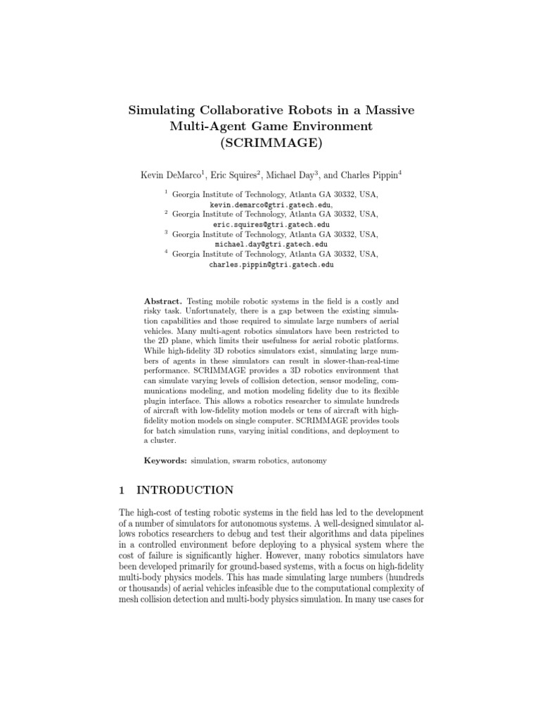 Simulating Collaborative Robots in A Massive Multi-Agent Game Environment (SCRIMMAGE) | PDF ...