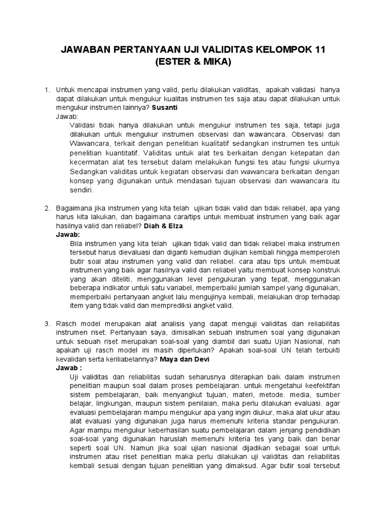 KEL 11 - Pertanyaan Uji Validitas | PDF