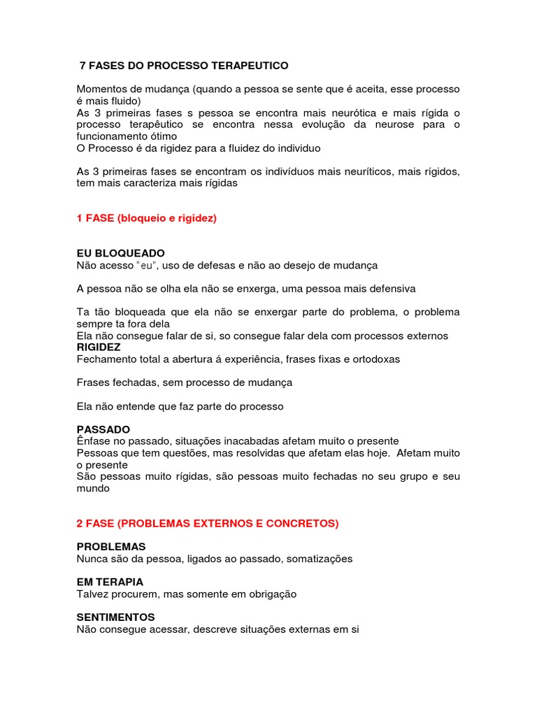 7 Fases do Processo Terapêutico | PDF
