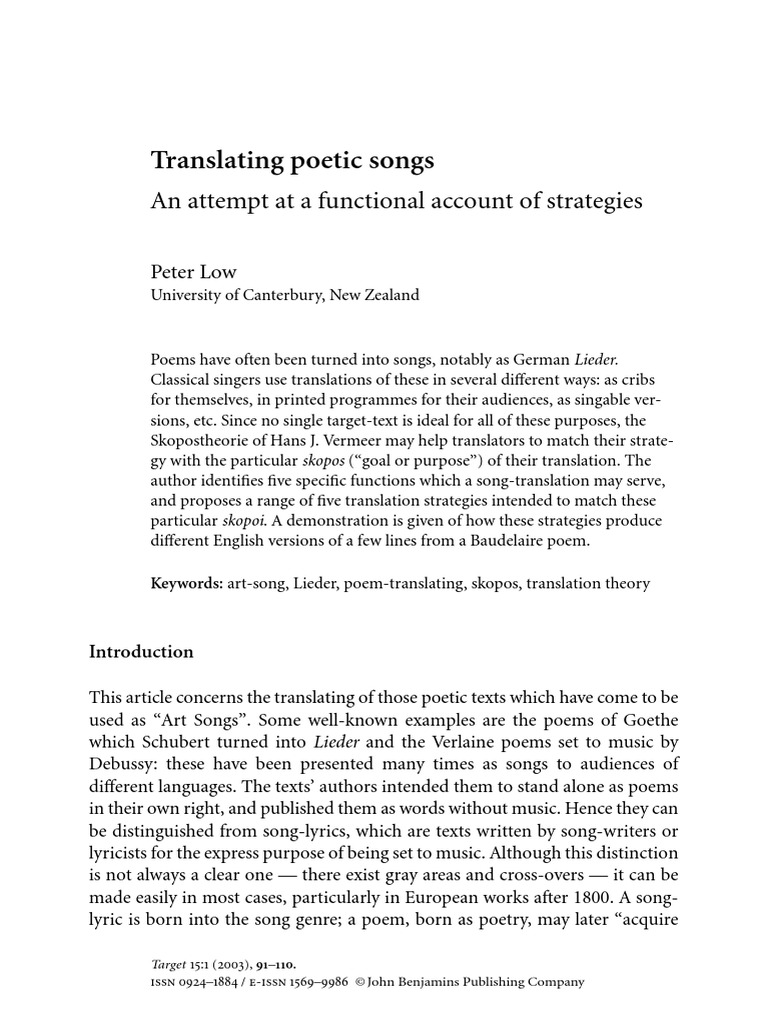 Translating Poetic Songs An Attempt | PDF | Translations | Poetry