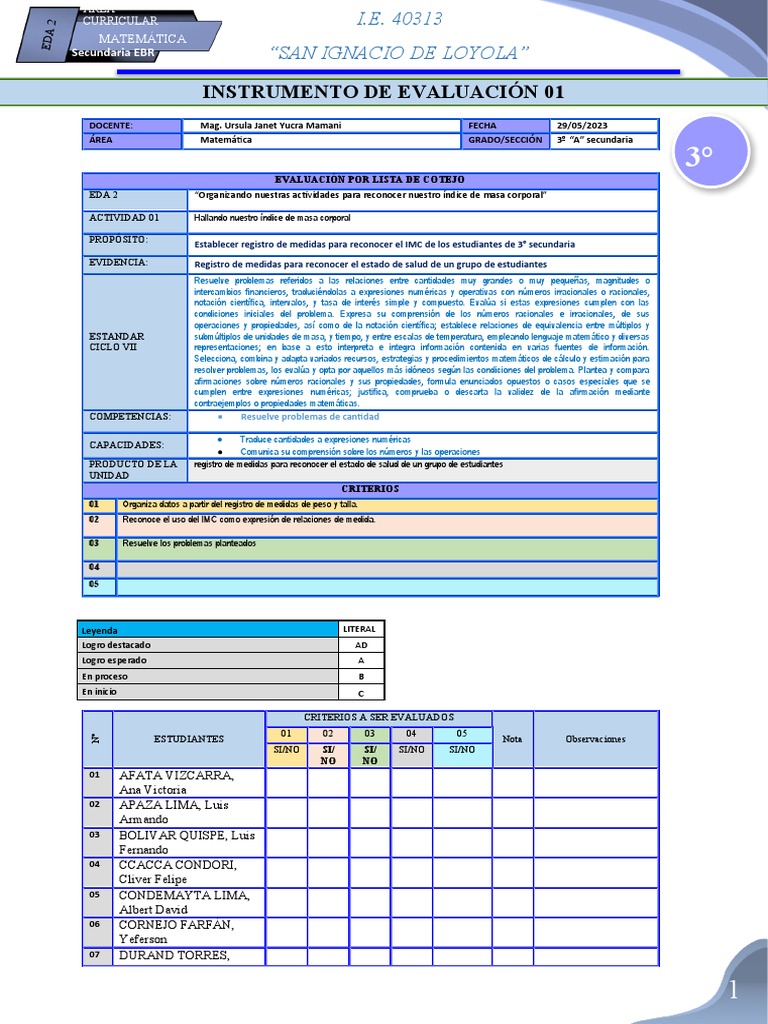 3º LC 1 Mat Sem 01 - Unidad 1 | PDF | Matemáticas | Índice de masa corporal