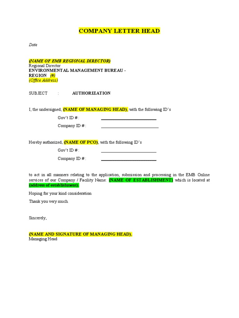 Template - Authorization DENR Online Services | PDF