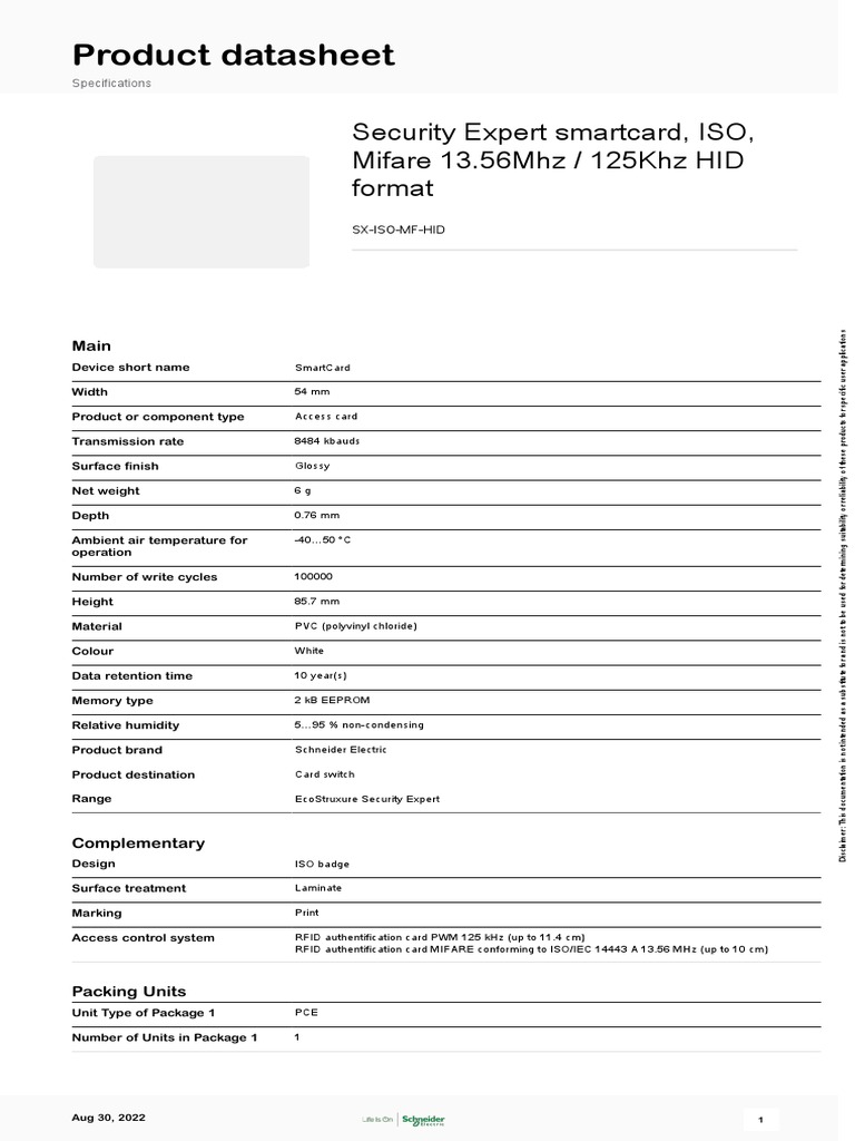 EcoStruxure™ Security Expert - SX-ISO-MF-HID | PDF
