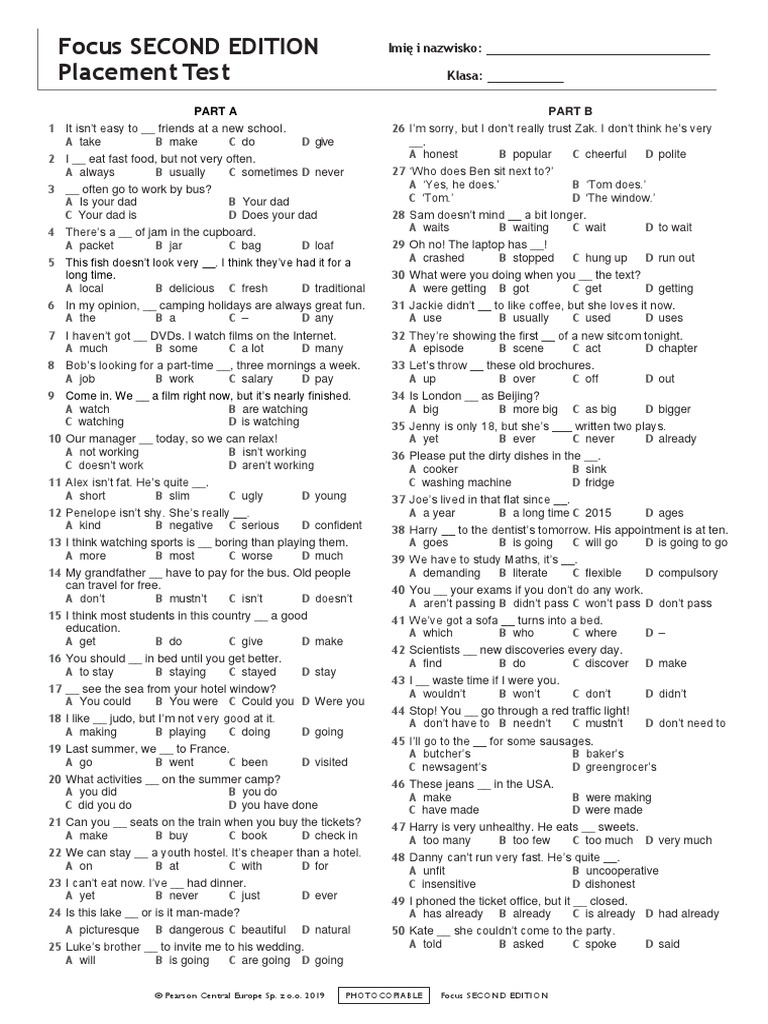 Focus 2e Placement Test | PDF