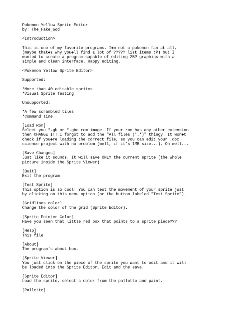 Pokemon Yellow Sprite Editor | PDF Pokemon Yellow Sprite Editor | PDF