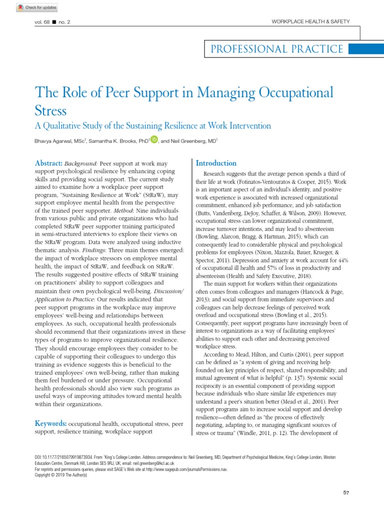 1 - The Role of Peer Support in Managing Occupational Stress | PDF | Psychological Resilience ...