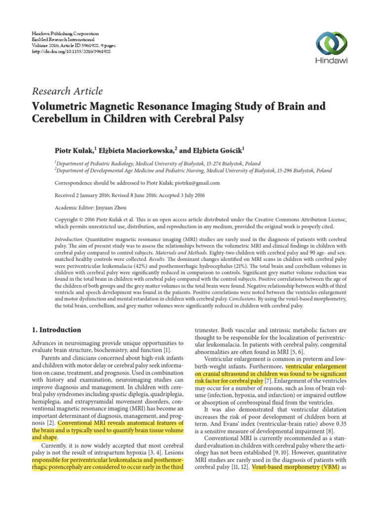 Volumetric Magnetic Resonance Imaging Study of Brain and Cerebellum in ...