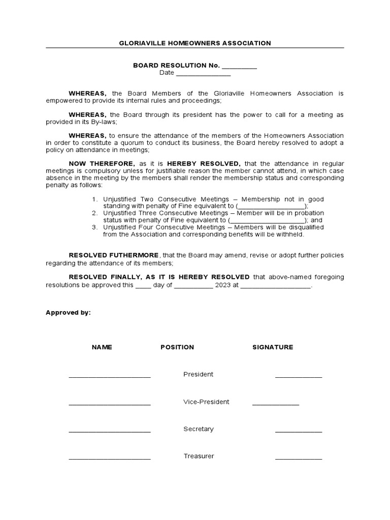 Board Resolution Hoa | PDF