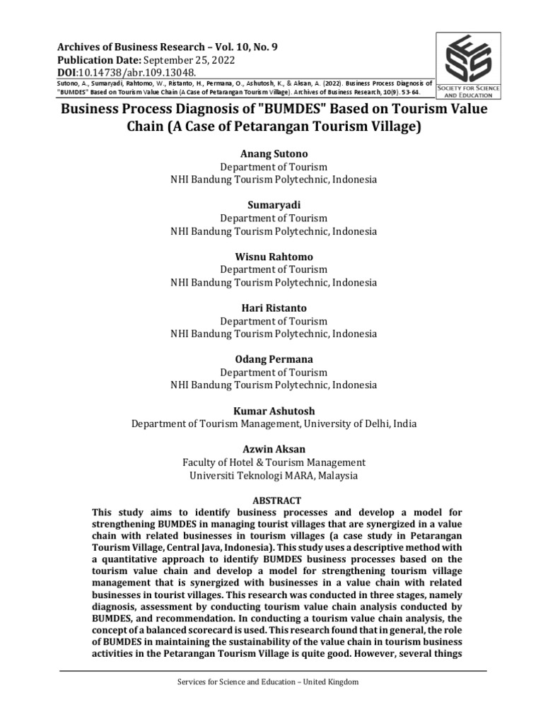 BUMDES Tourism Value Chain Analysis | PDF | Tourism | Methodology