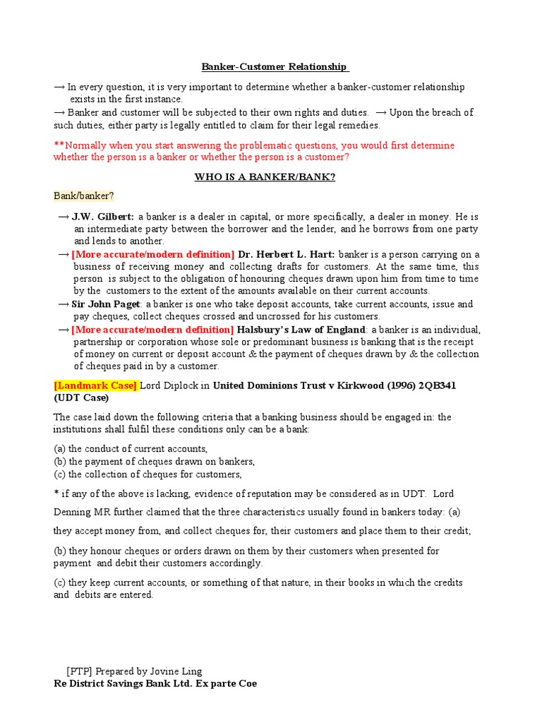 (PTP Notes) Banker & Customer Relationship | PDF | Banks | Cheque