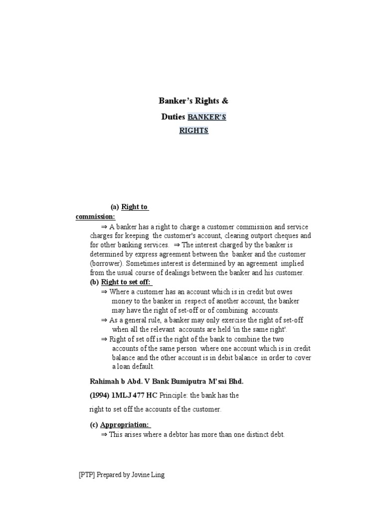 [PTP Notes] Bankers Rights & Duties | PDF