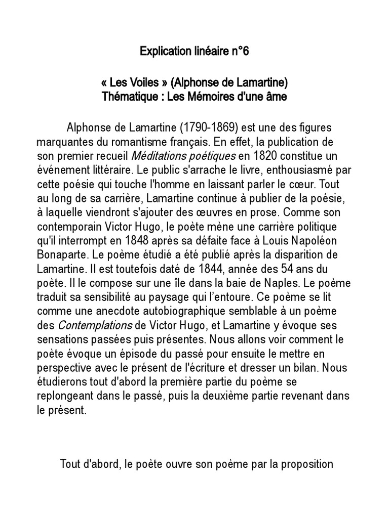 Analyse de "Les Voiles" de Lamartine | PDF | Poésie