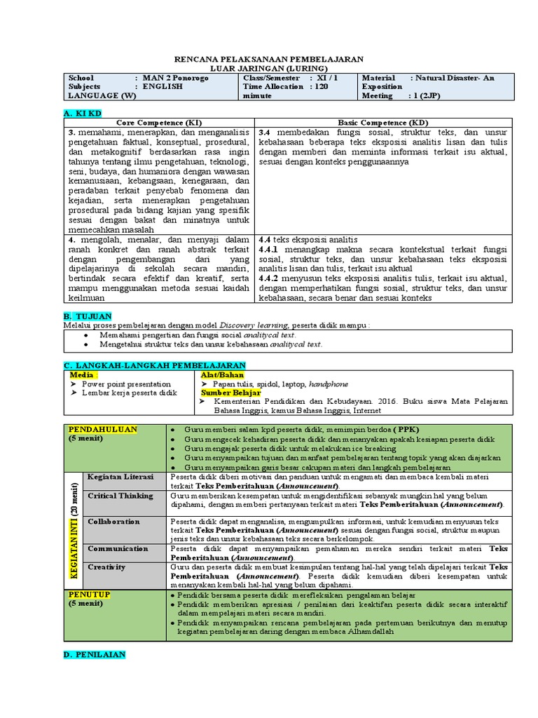 Lesson Plan Sma K13 | PDF | Karier & Perkembangan