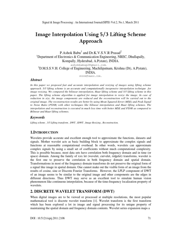 Image Interpolation Using 5/3 Lifting Scheme Approach | PDF | Wavelet ...