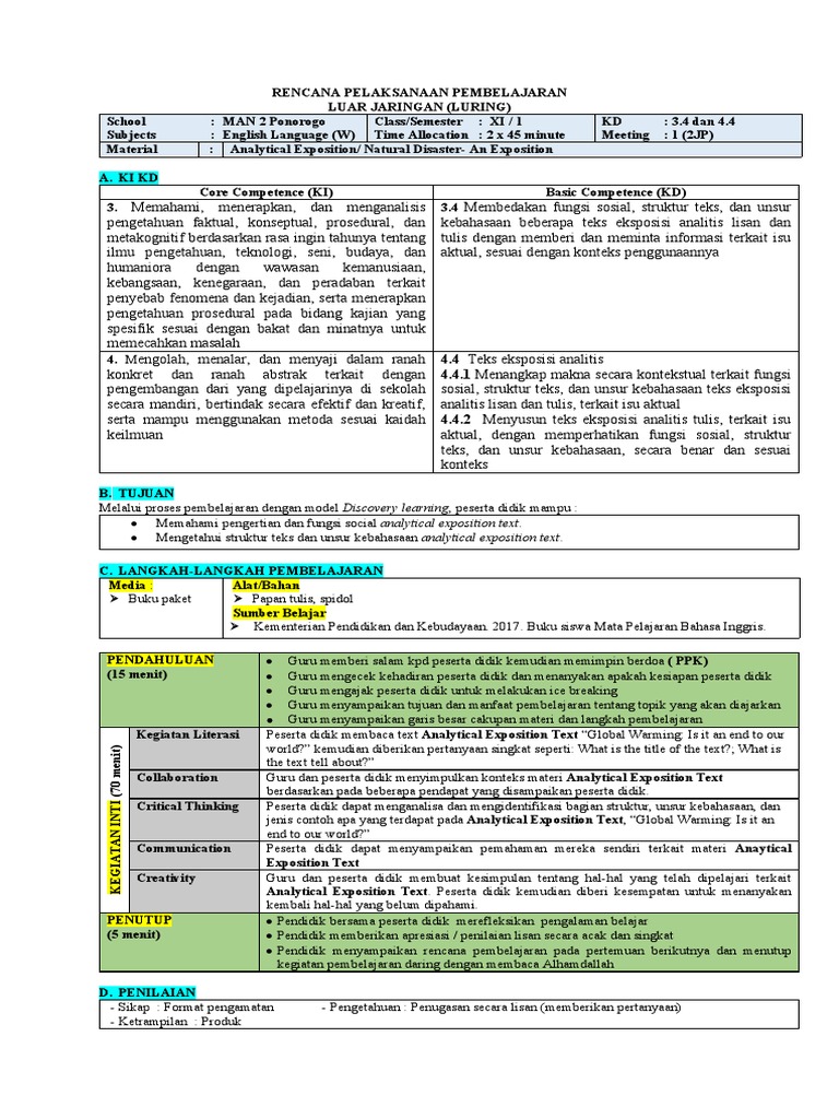 RENCANA PELAKSANAAN PEMBELAJARAN New | PDF | Seni & Disiplin Bahasa