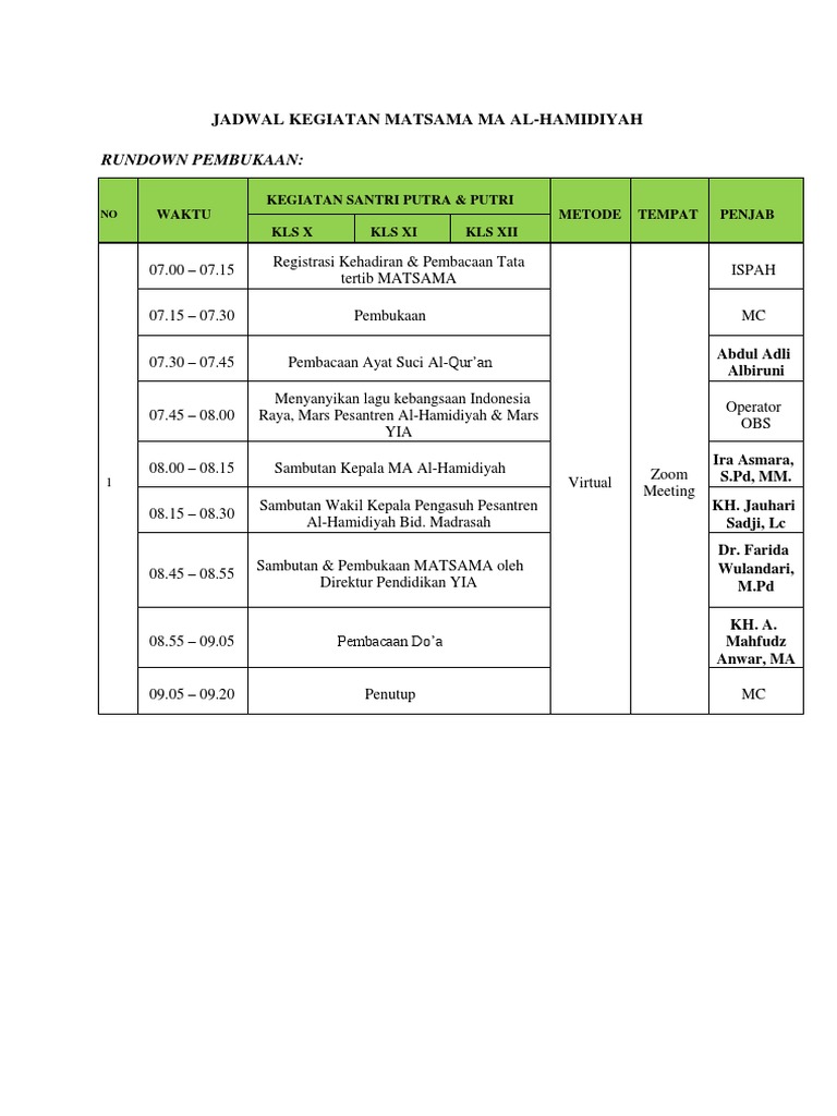 Jadwal Kegiatan Matsama Ma 2021 | PDF