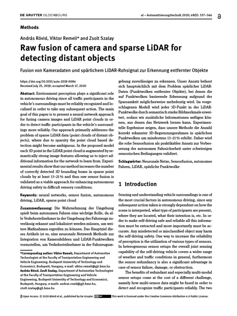 Raw-Fusion Camera LiDAr | PDF
