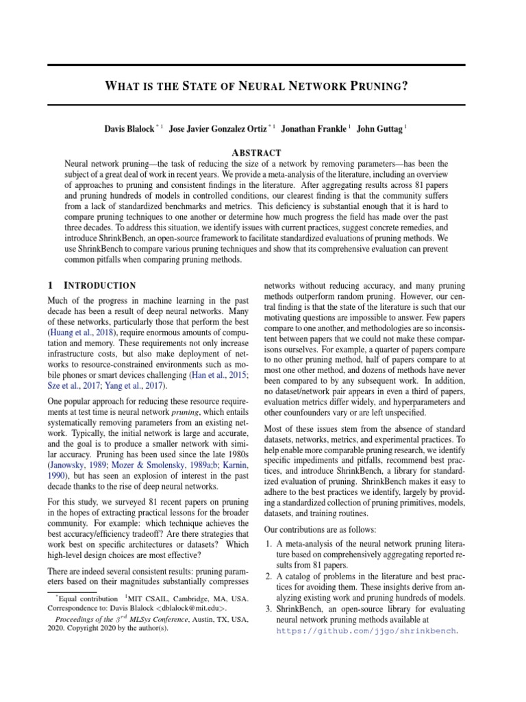 MLSys 2020 What Is The State of Neural Network Pruning Paper | PDF | Artificial Neural Network ...