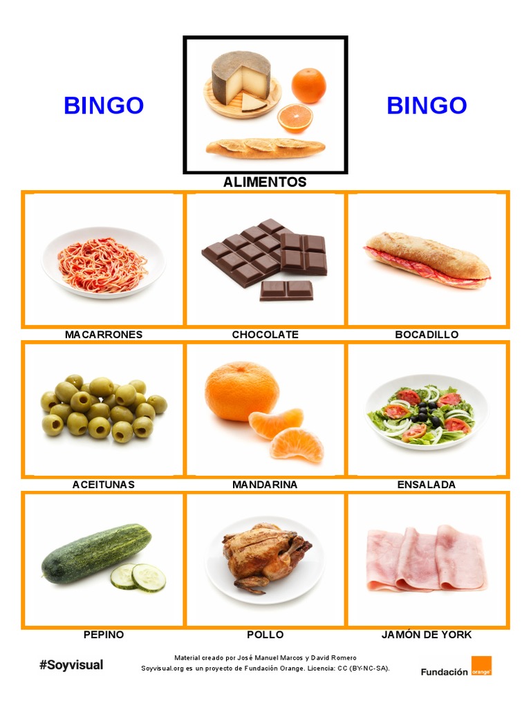 Bingo de Los Alimentos 6 Cartones 3x3 | PDF | Alimentos | Cocina