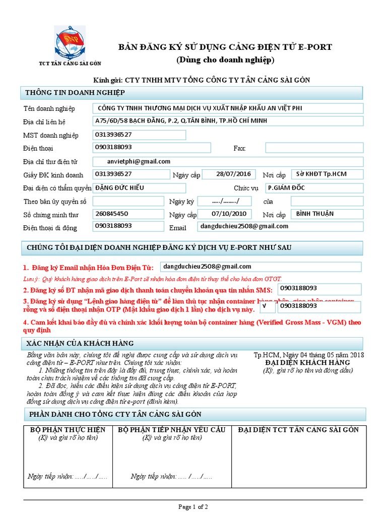 Mau dang ky dich vu EPort 27.10.2017 SNP Doanh nghiệp | PDF