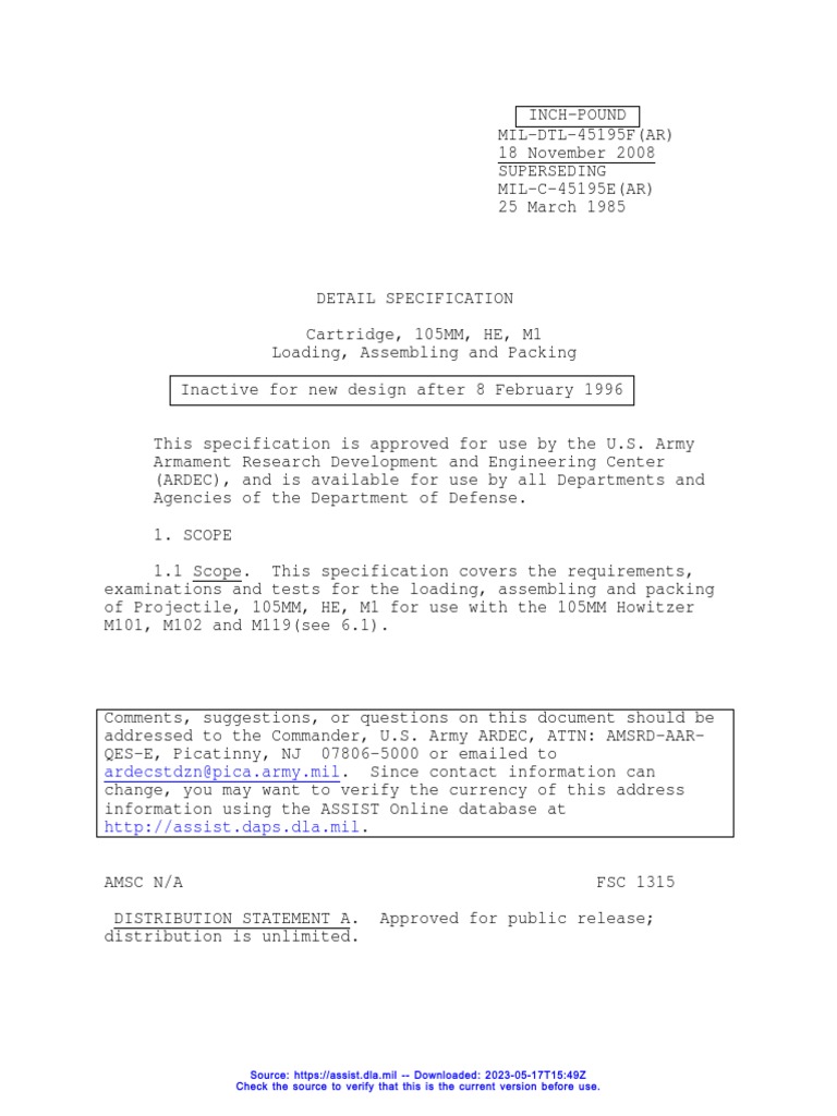 Mil DTL 45195 Revision F | PDF | Cartridge (Firearms) | Ammunition