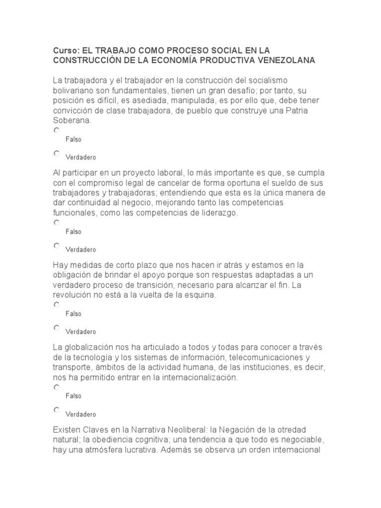Curso El Trabajo Como Proceso Social en La Construcción de La Economía ...