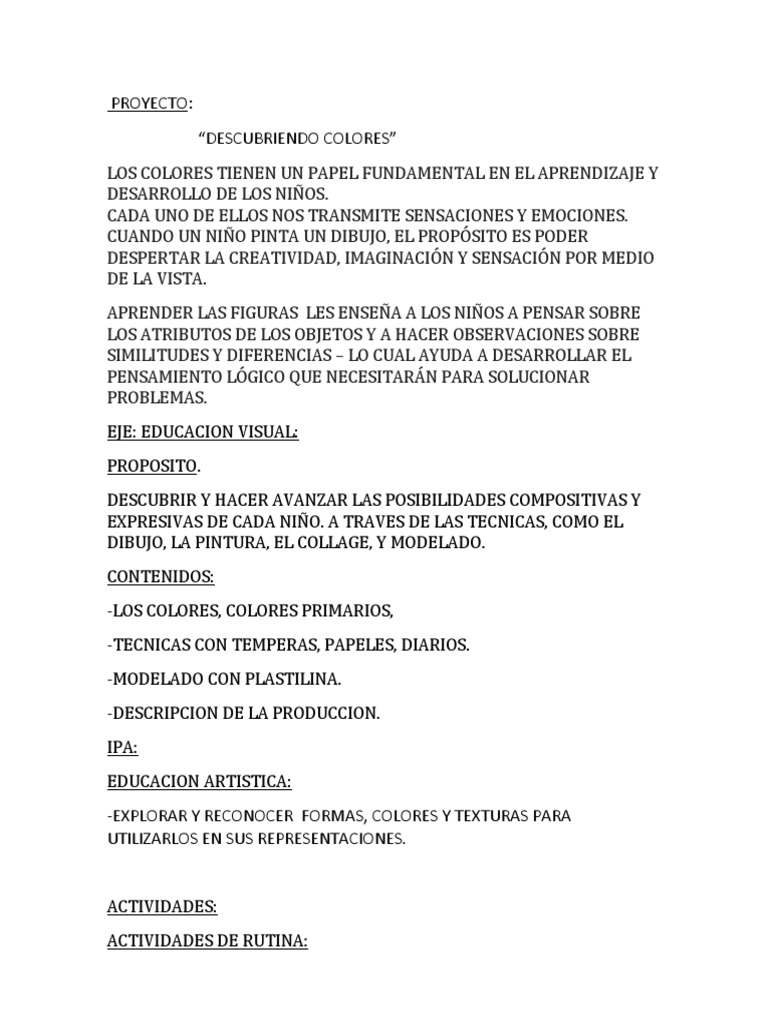 Proyecto Colores | PDF