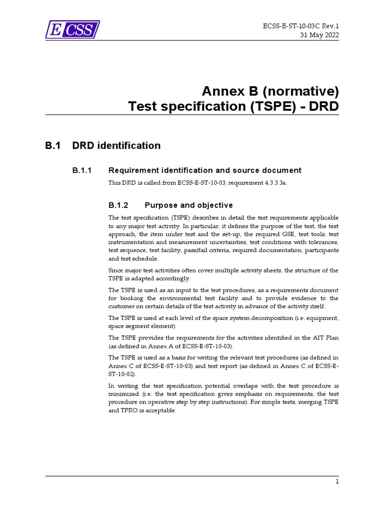 ECSS E ST 10 03 Rev.1 (31may2022) - Annex - B - (Test Specification ...