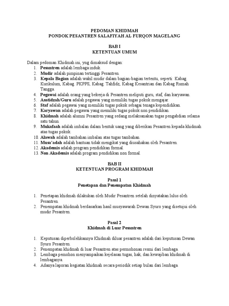 PEDOMAN KHIDMAH PPS Al Furqon | PDF