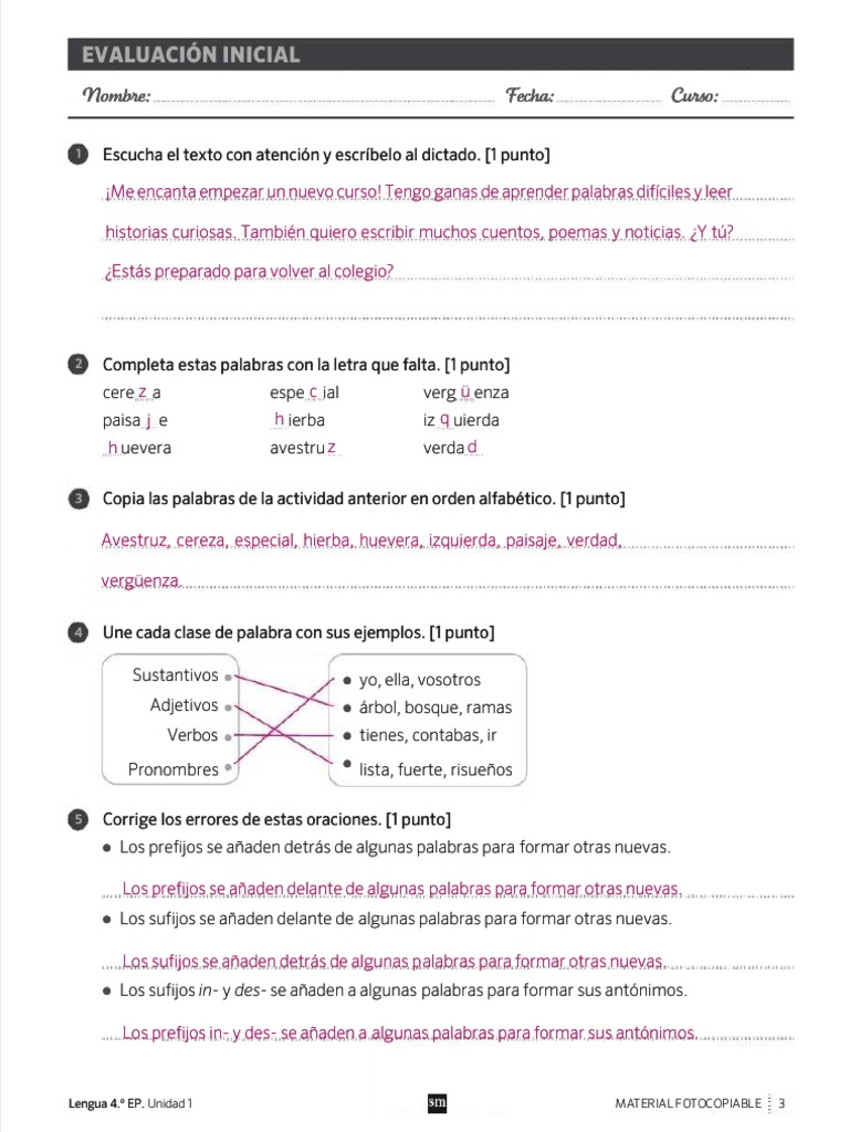 Evaluacion 4 Primaria Lengua SM Savia | PDF