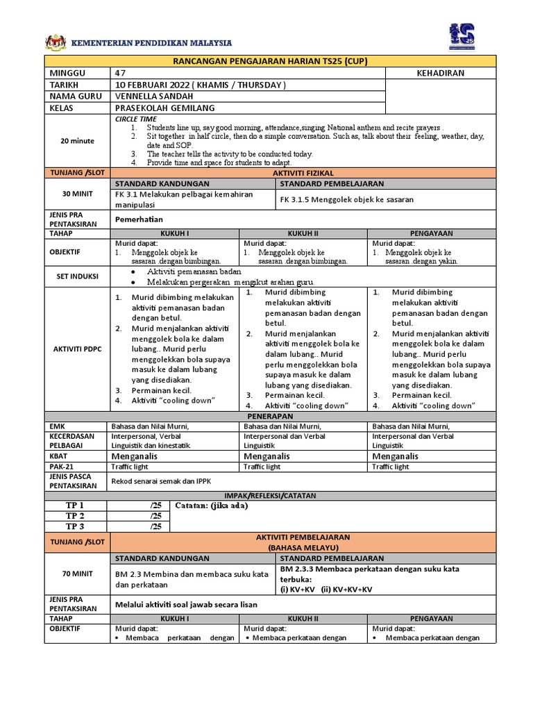 Rancangan Pengajaran Harian TS25 | PDF