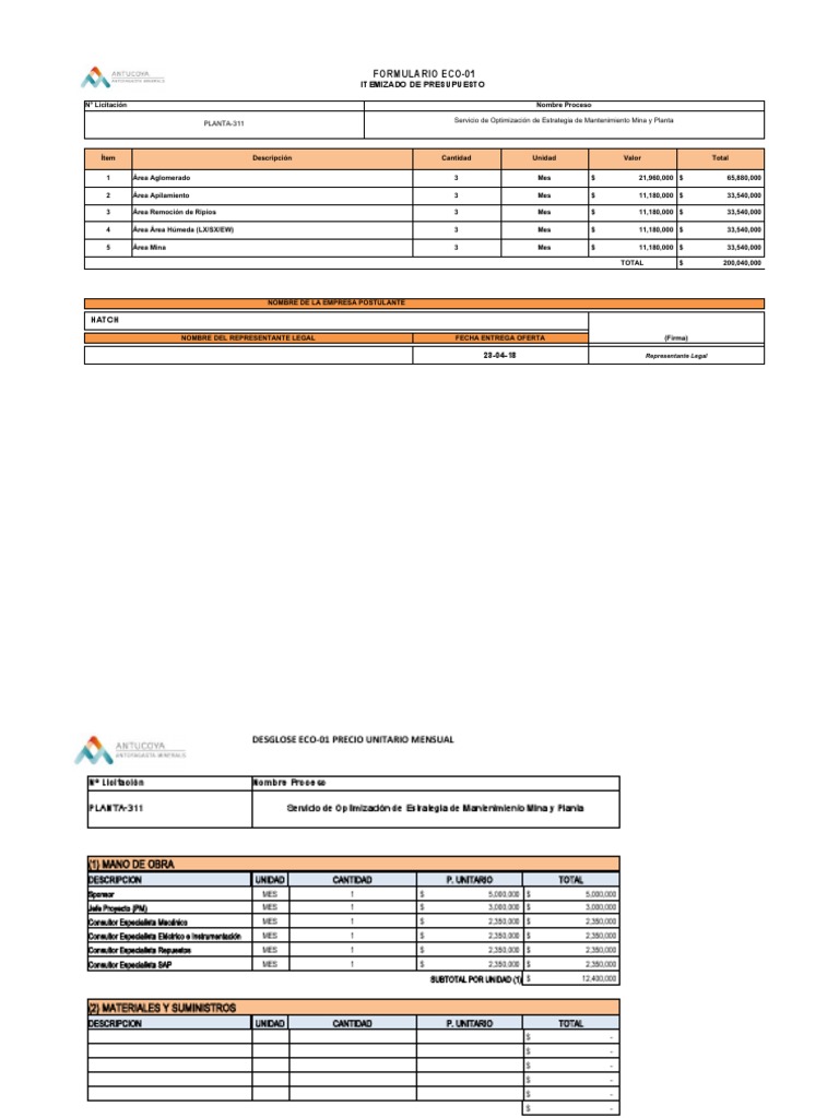 Formulario ECO Antucoya | PDF
