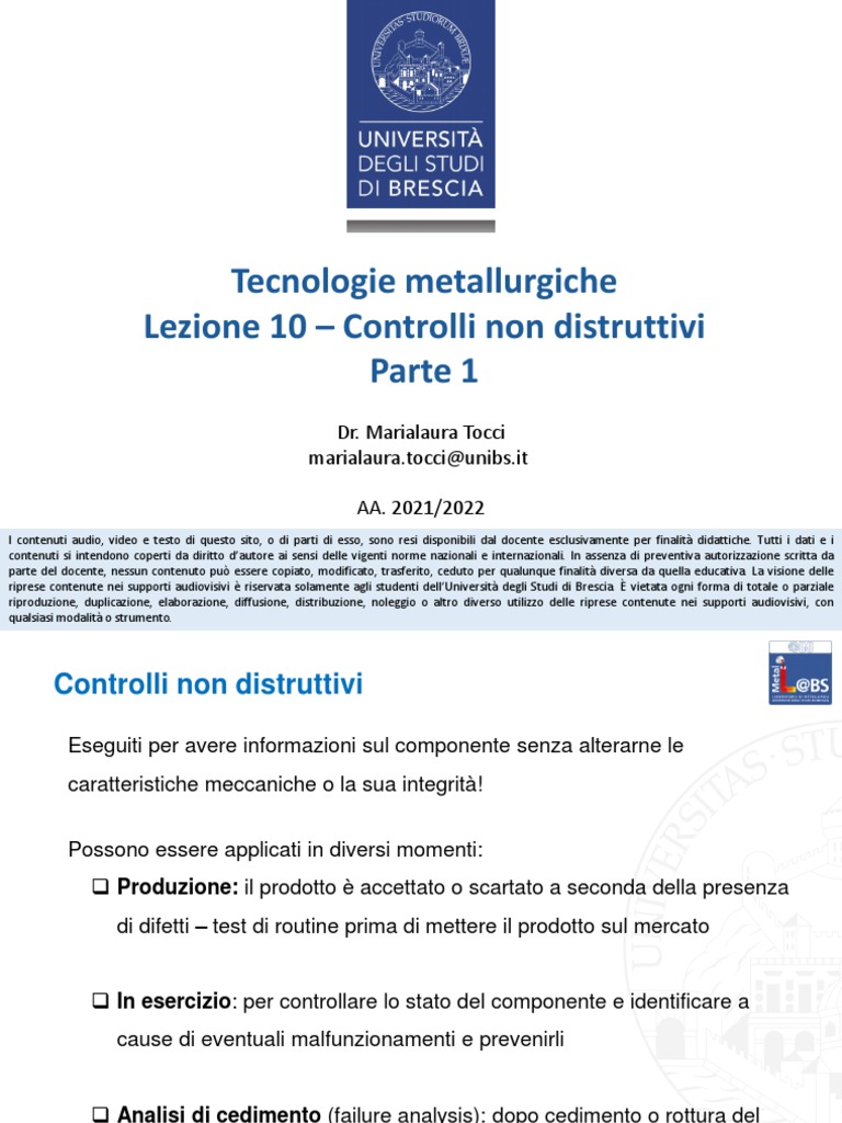 LEZIONE 10 - Controlli Non Distruttivi - Parte1 | PDF