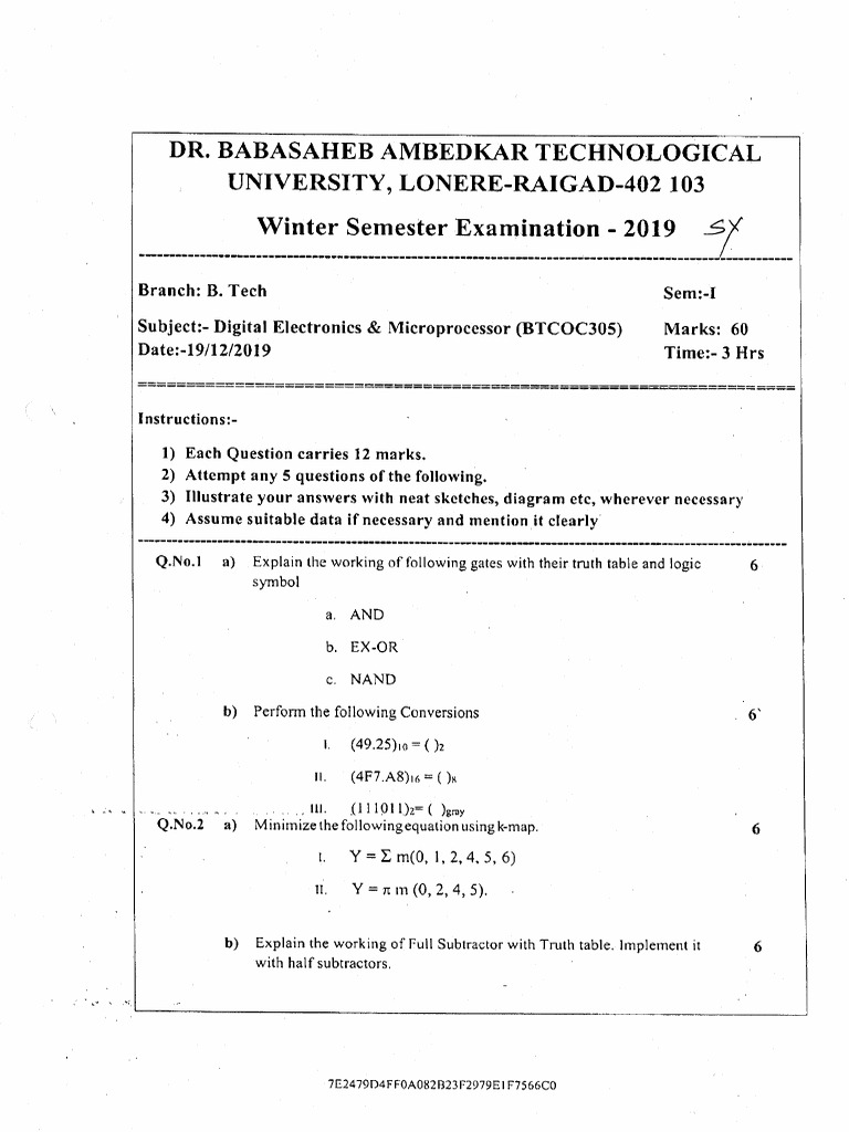 btech-3-sem-digital-electronics-and-microprocessor-btcoc305-nov-2019 | PDF