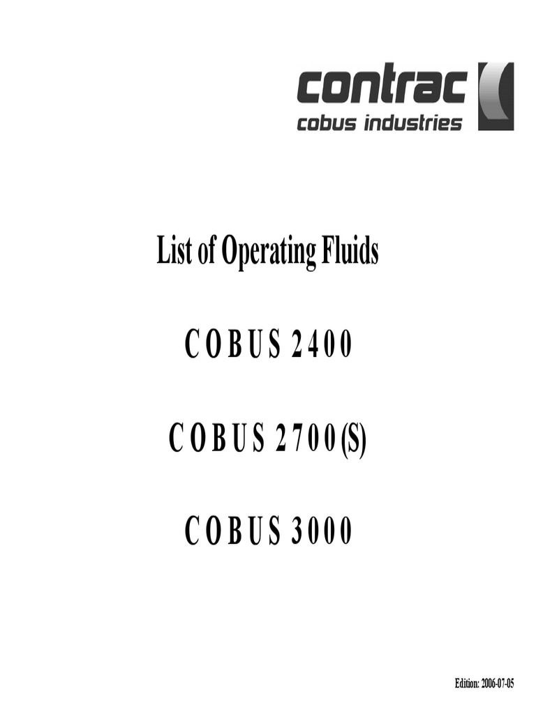 Cobus List of Operating Fluids | PDF | Technology & Engineering