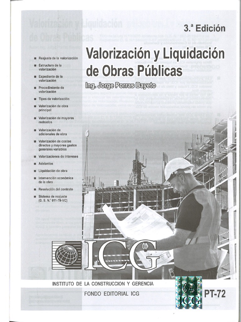 Libro Icg Valorizacion y Liquidacion de Obras Publicas 3a Edicion Scan ...
