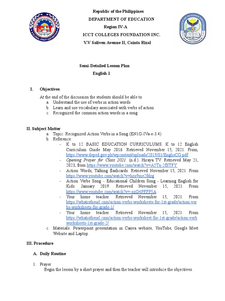 Semi-Detailed Lesson Plan | PDF