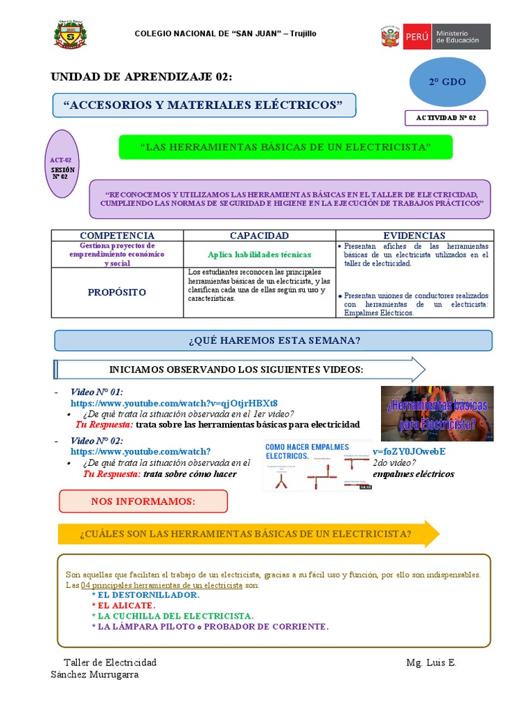 ACTIVIDAD N° 02-SES. 02 EPT 2° GDO | PDF | Herramientas | Tornillo