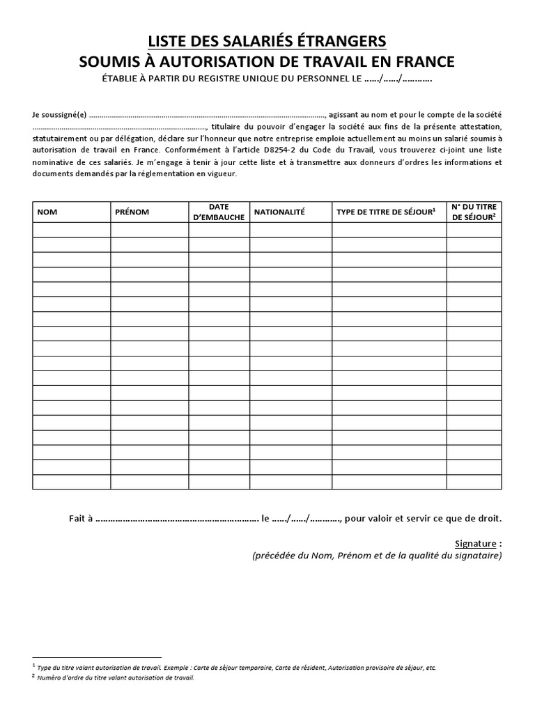 Modèle Subclic - Liste Des Salariés Étrangers | PDF
