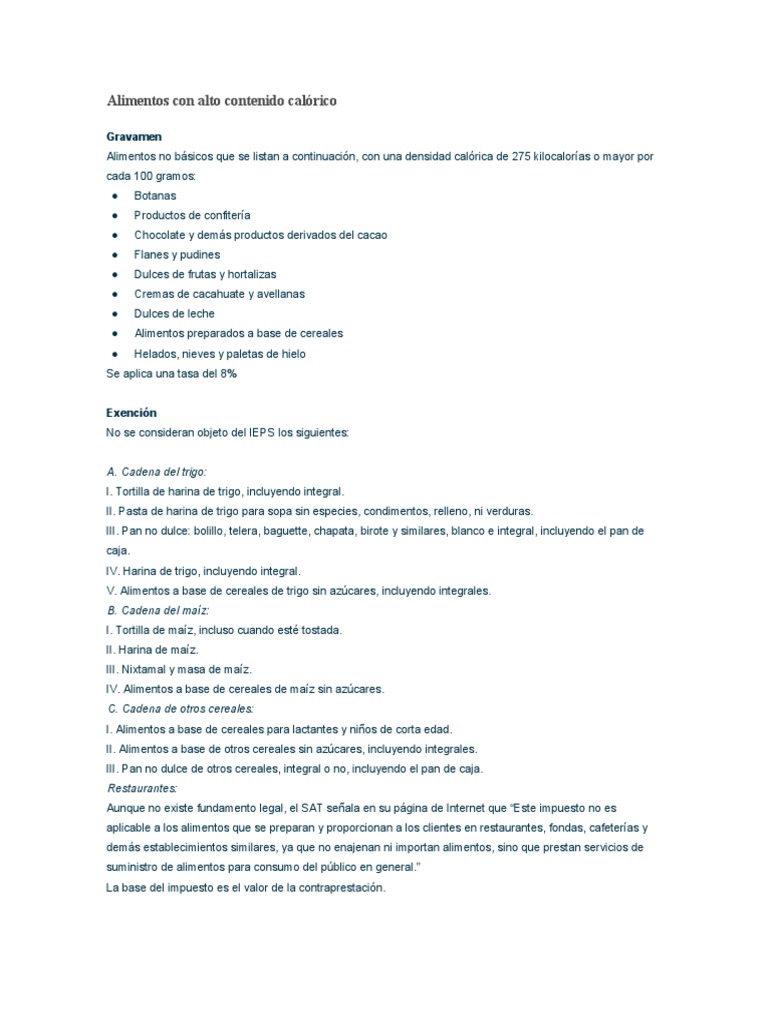 Alimentos Altamente Calóricos y IEPS | PDF | Finanzas y dinero