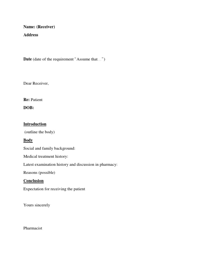 Pharmacy Referral Letter Organization | PDF