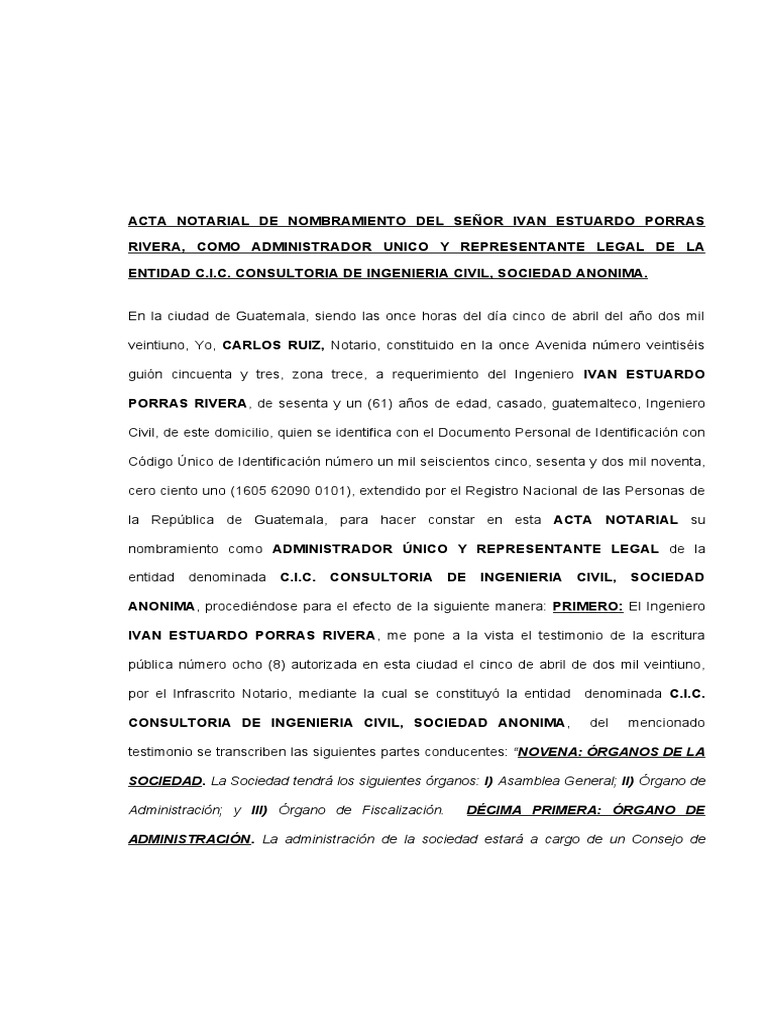 Acta Notarial de Nombramiento | PDF