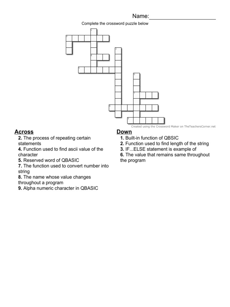 QBASIC Crossword Puzzle Guide | PDF