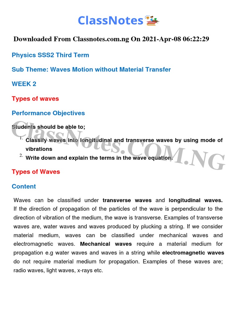 ClassNotes 94 854 Types of Waves | PDF | Waves | Periodic Phenomena