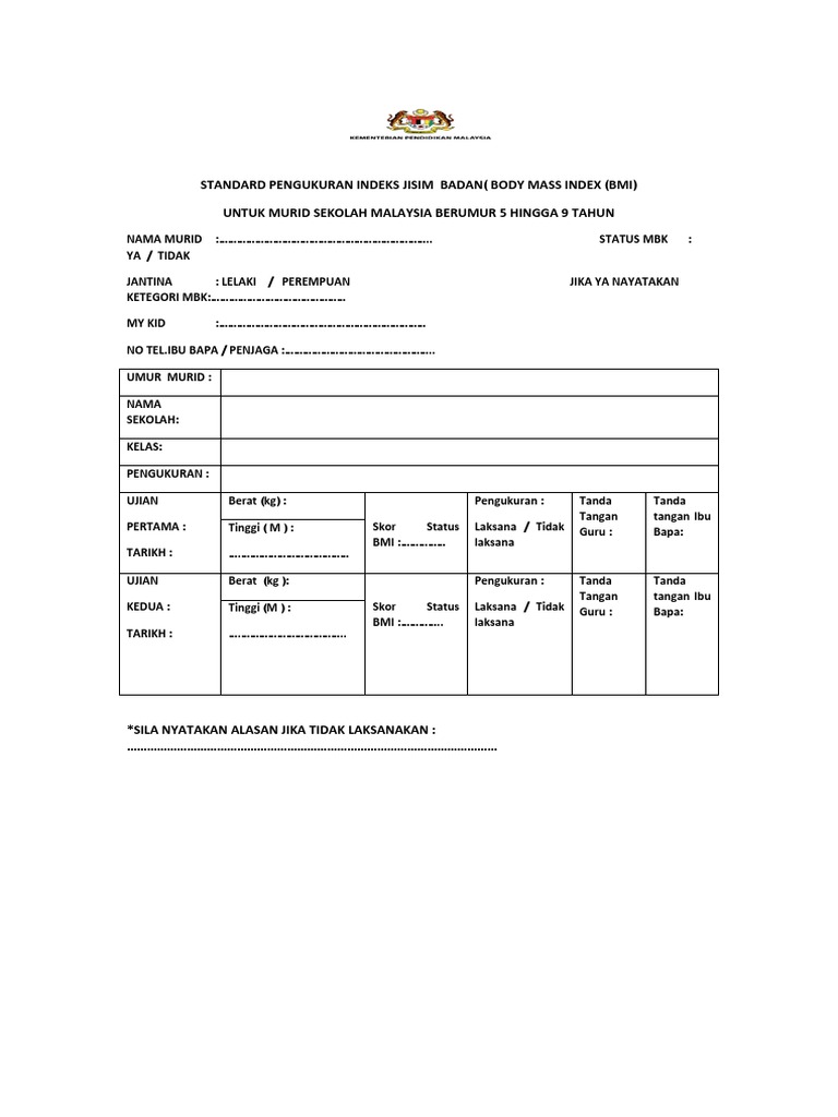 Borang Bmi 5-9 | PDF