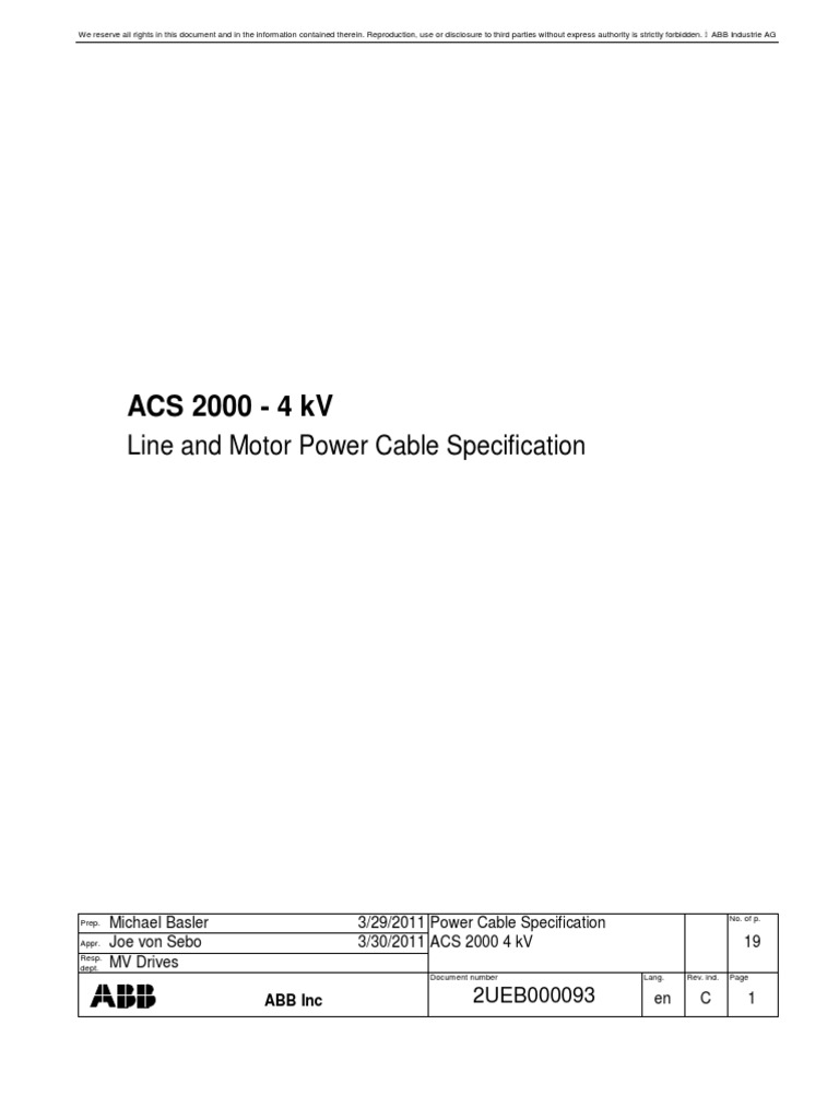 2UEB000093 - ACS2000 4kV - Power Cable Specification - RevC | PDF