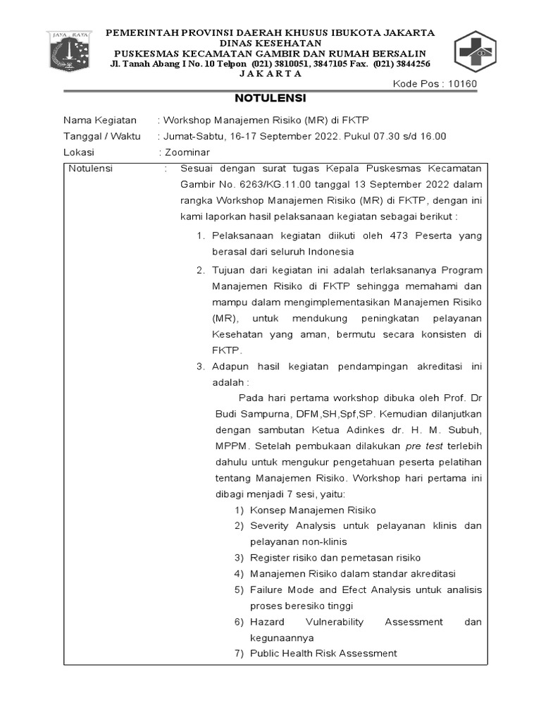 Notulensi Workshop MR | PDF