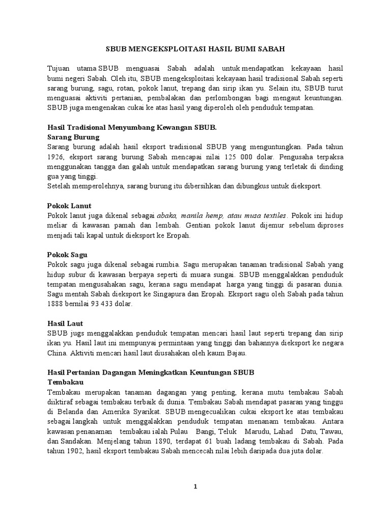 Eksploitasi Hasil Bumi Sabah oleh SBUB | PDF
