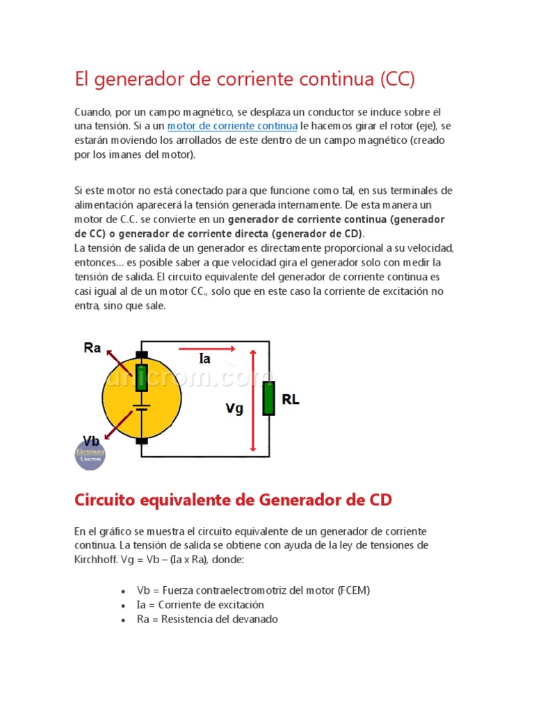 El Generador De Corriente Continua Pdf Generador Eléctrico