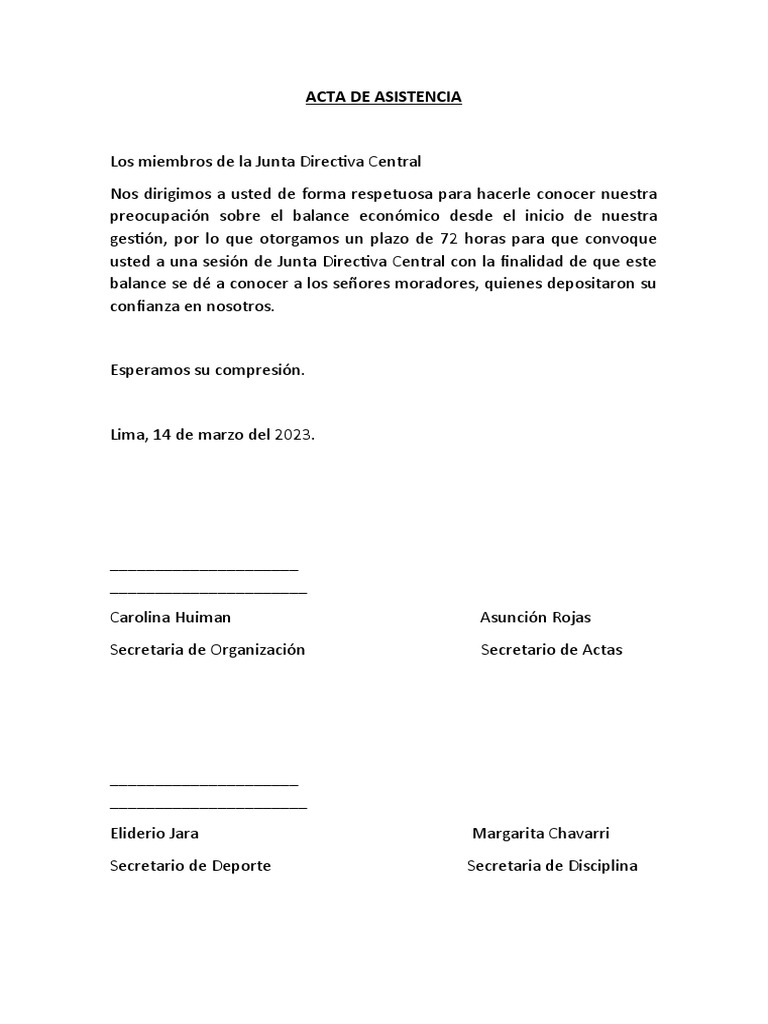 Acta de Asistencia | PDF